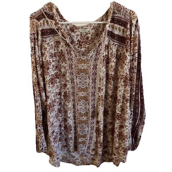 Lucky Brand | Tops | Lucky Brand Top Blouse 2x 2 Gold Maroon Boho ...